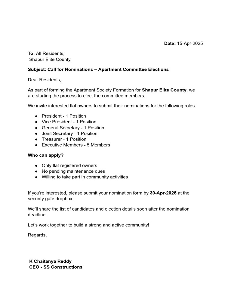 Nominations Letter | PDF