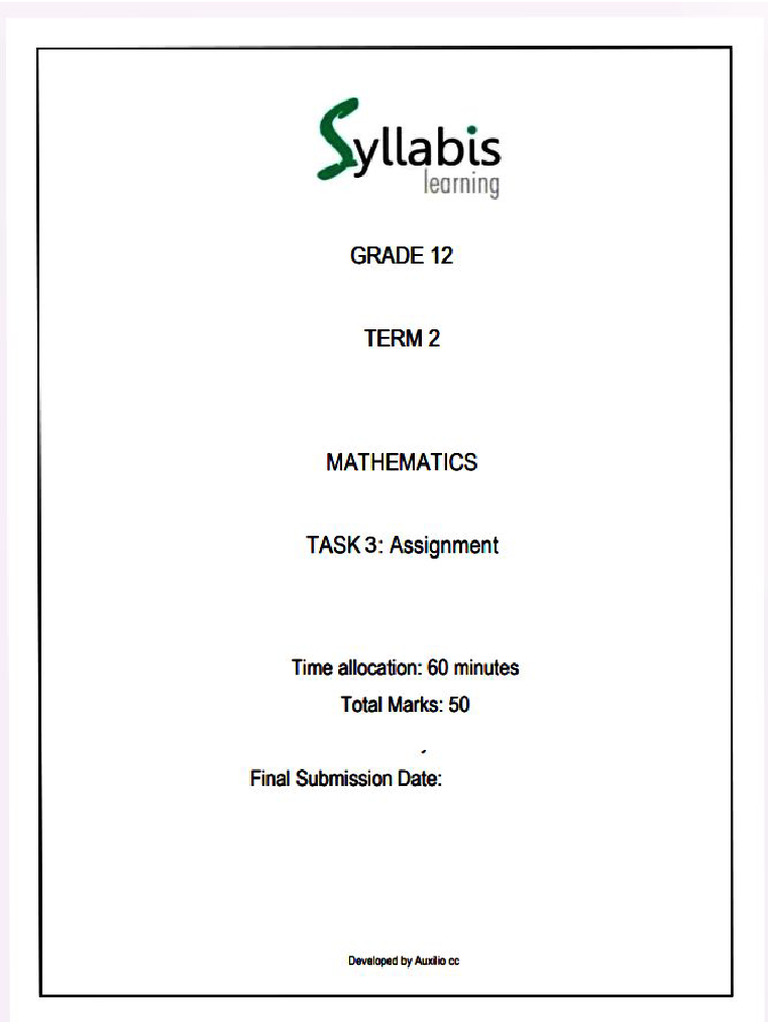 Edit Lethabo Riba Grade 12 Mathematics Task 3 Assignment | PDF
