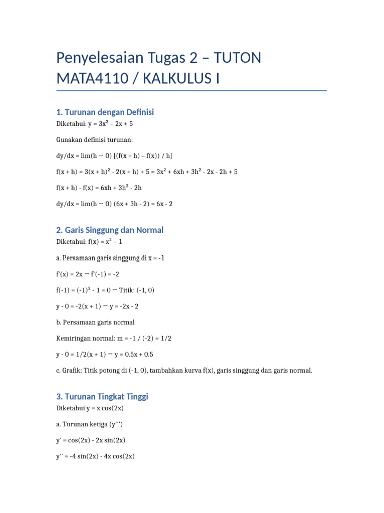 Penyelesaian Tugas Kalkulus Lengkap | PDF