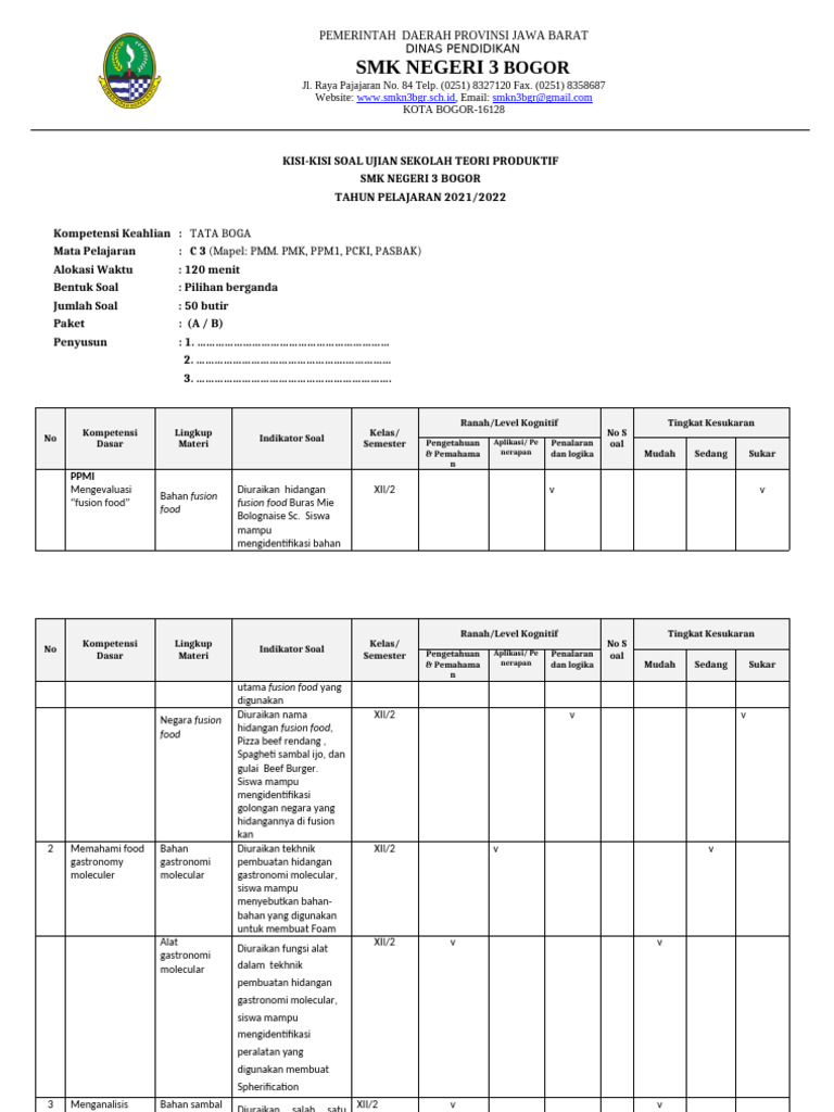 Kisi-Kisi Soal Us Teori Produktif (c3) New Siswa | PDF