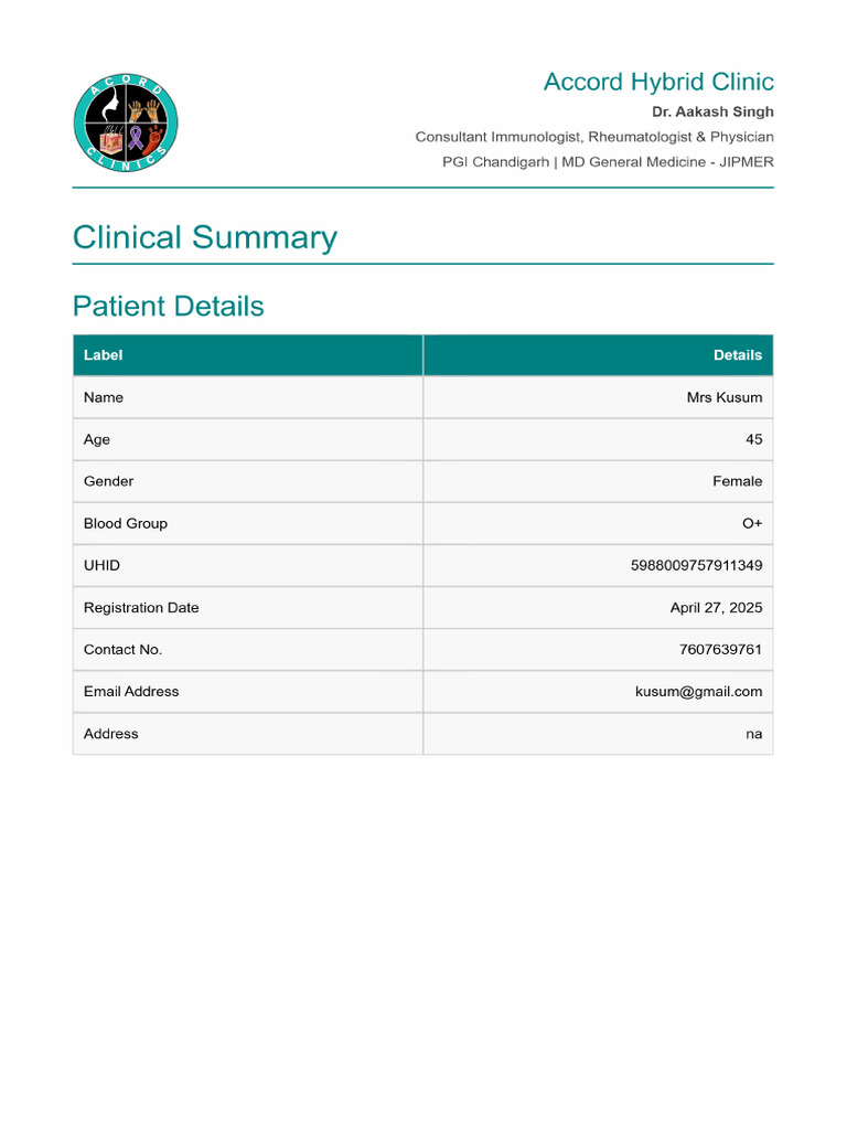 Clinical Summary Mrs | PDF