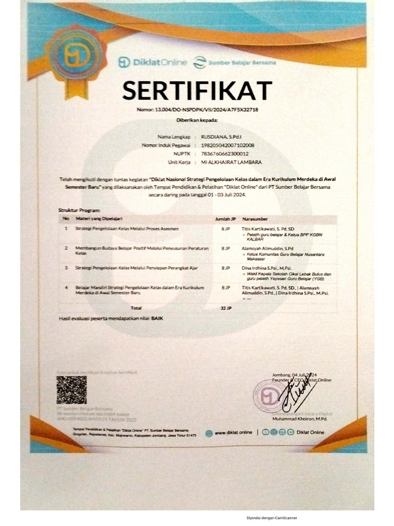 Sertifikat RHK 4 TW 3 | PDF