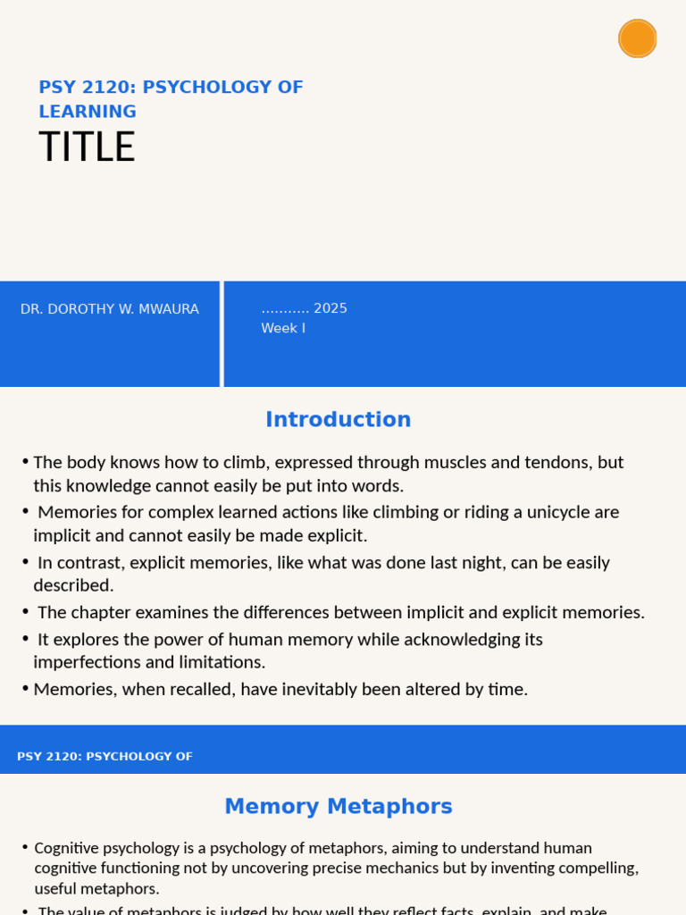 LESSON 8 - Memory and Learning | PDF | Memory | Long Term Memory
