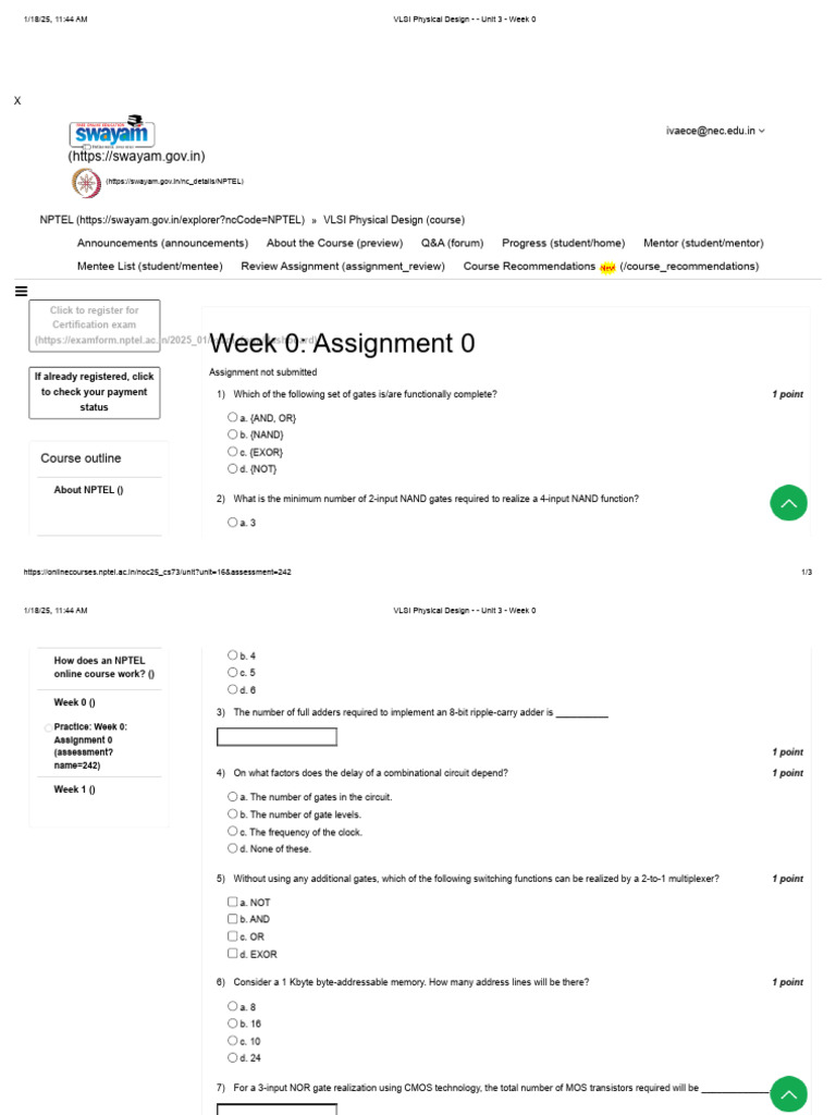 VLSI Physical Design - Week 0 Questions | PDF | Logic Gate | Cmos