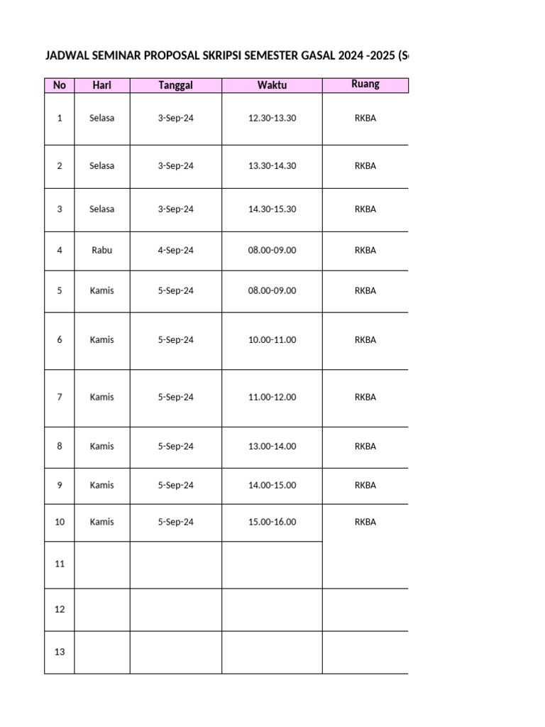 Jadwal Sempro Gasal Genap 2024 | PDF