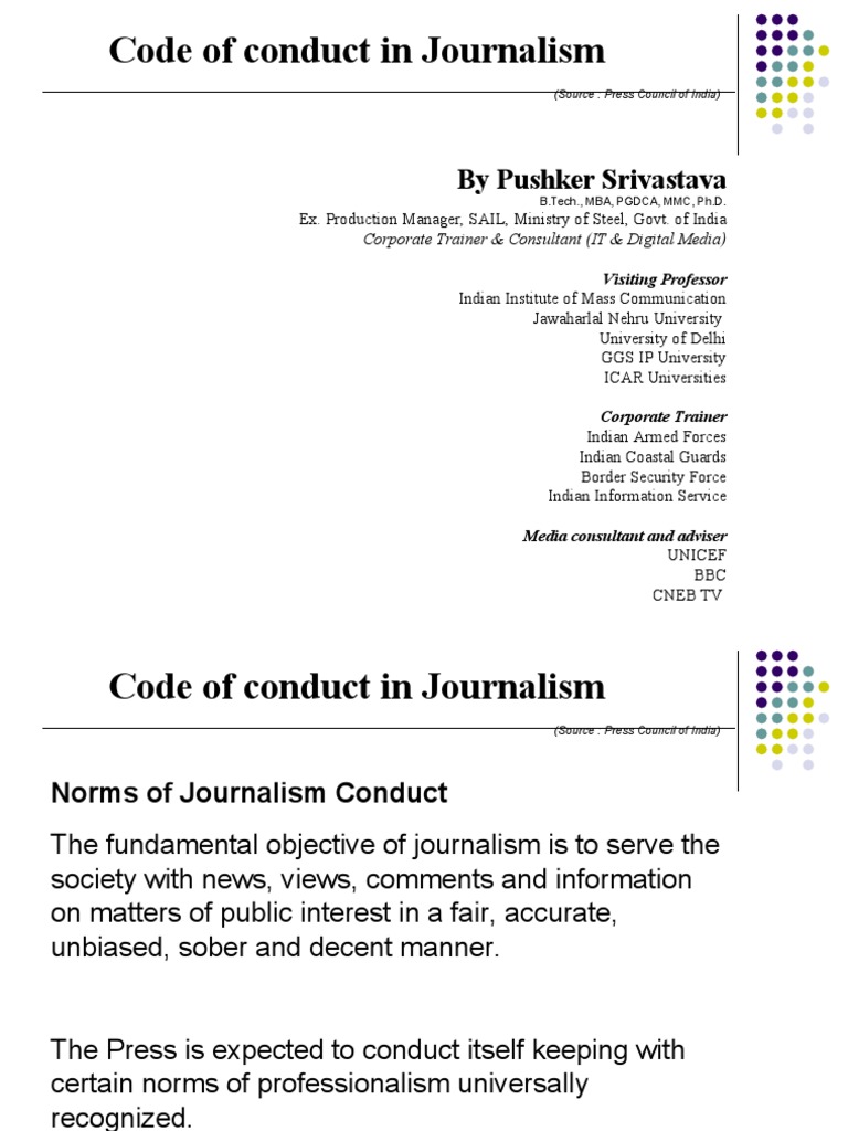 Journalism Code of Conduct in India | PDF | Defamation | Journalism