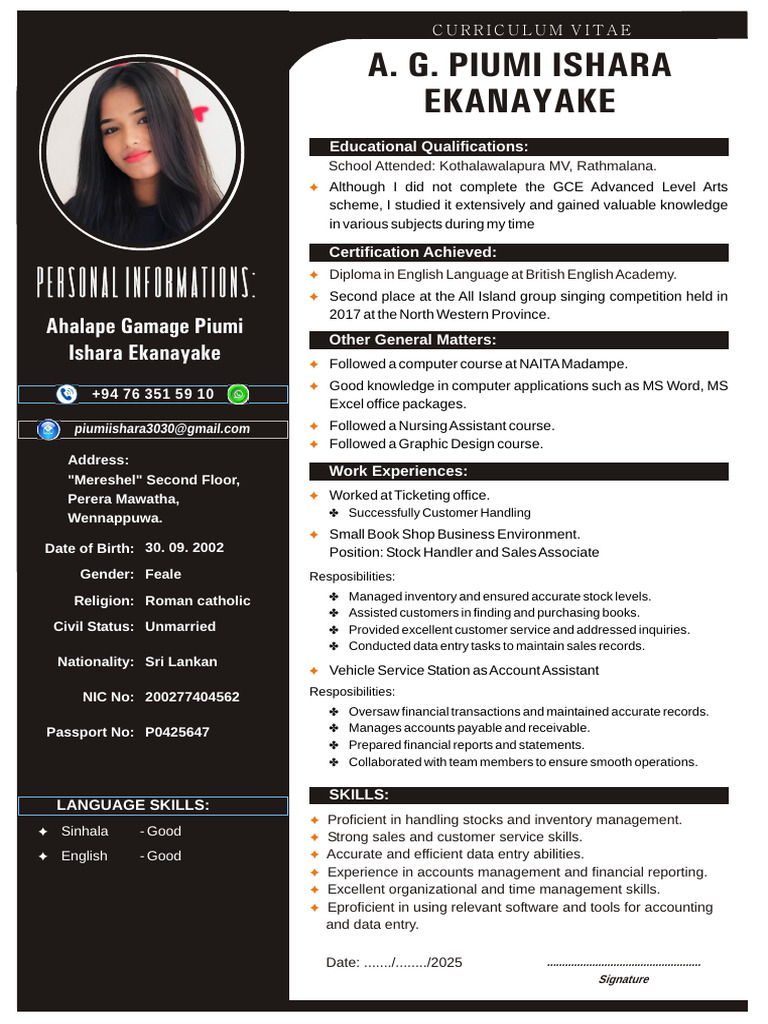 A. G. Piumi Ishara Ekanayake CV | PDF
