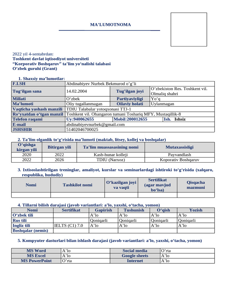 Talaba Obektivka | PDF