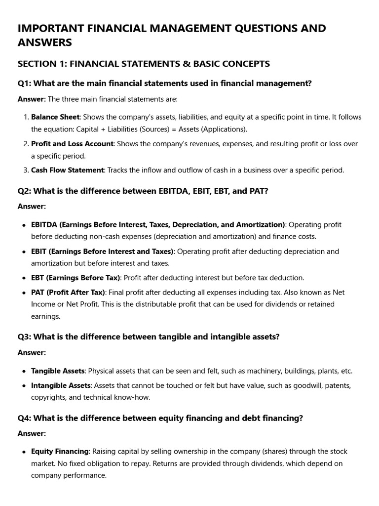 Important Financial Management Questions & Answers | PDF | Net Present ...