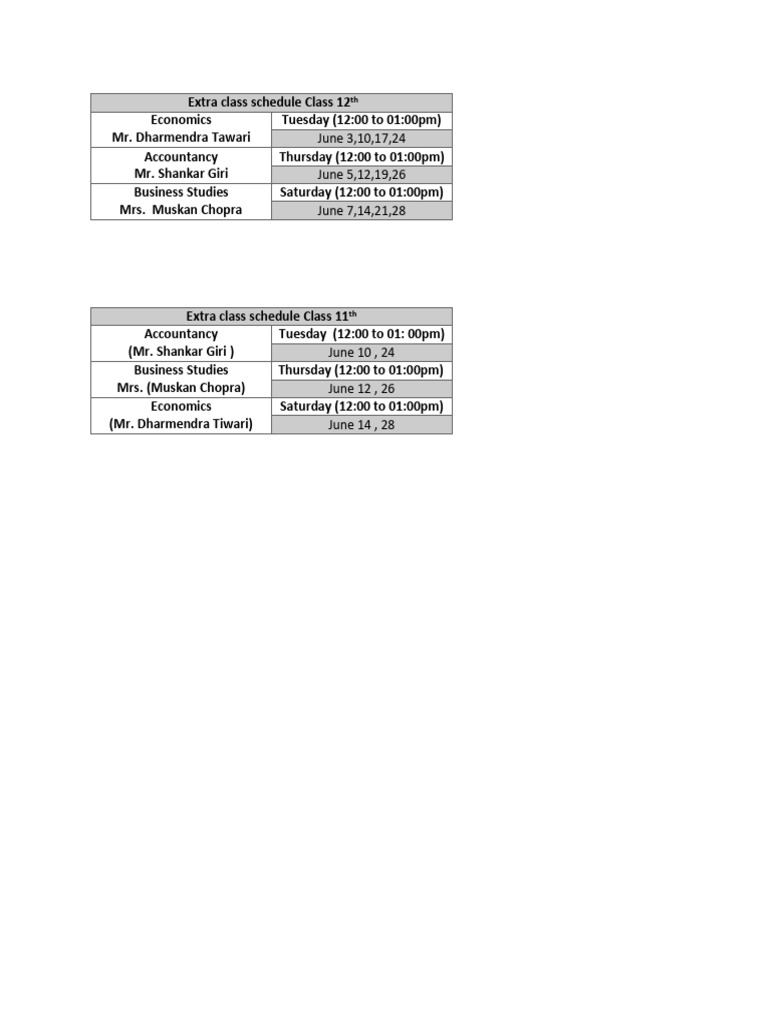 Extra Class Schedule | PDF