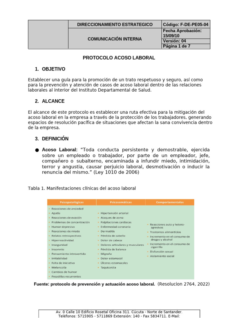Protocolo Acoso Laboral - Docx - Documentos de Google | PDF | Acoso sexual | Violencia