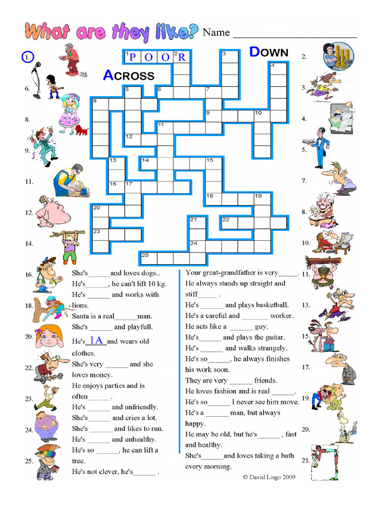 Adjectives - Crossword | PDF