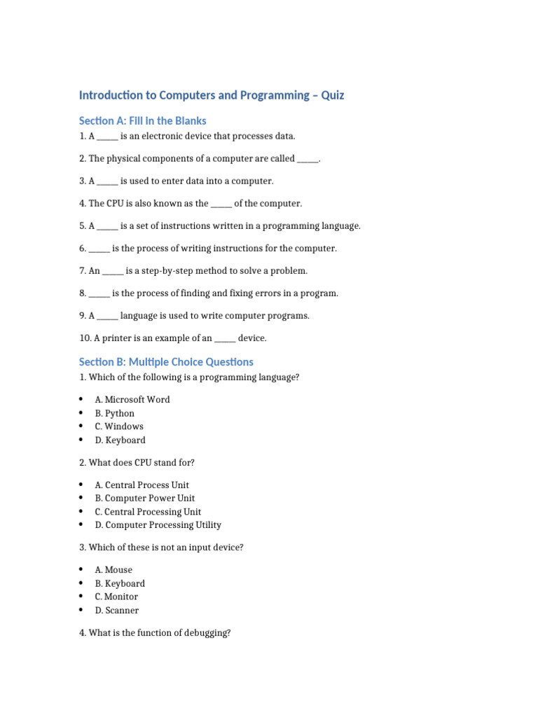 Computers and Programming Quiz | PDF