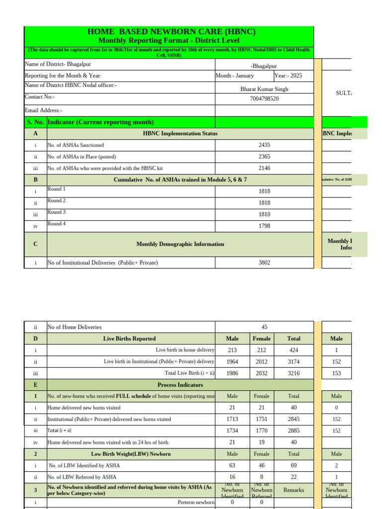 HBNC New Monthly Format 2024 With 30 Block Wise-1 | PDF | Low Birth ...
