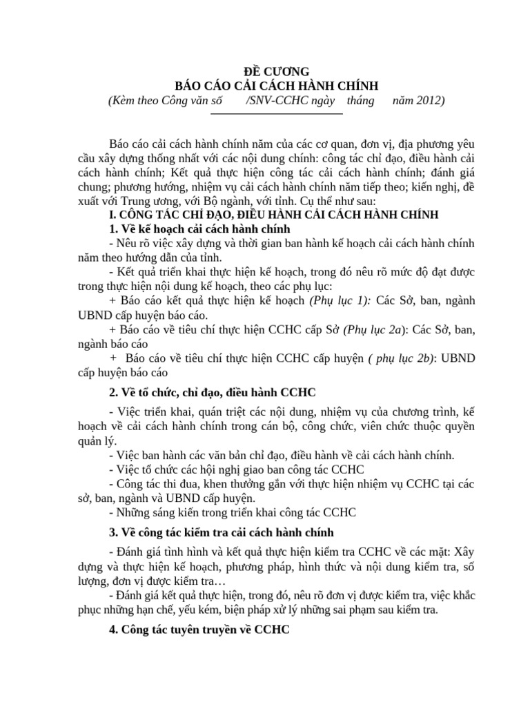 De Cuong Bao Cao Cai Cach Hanh Chinh | PDF