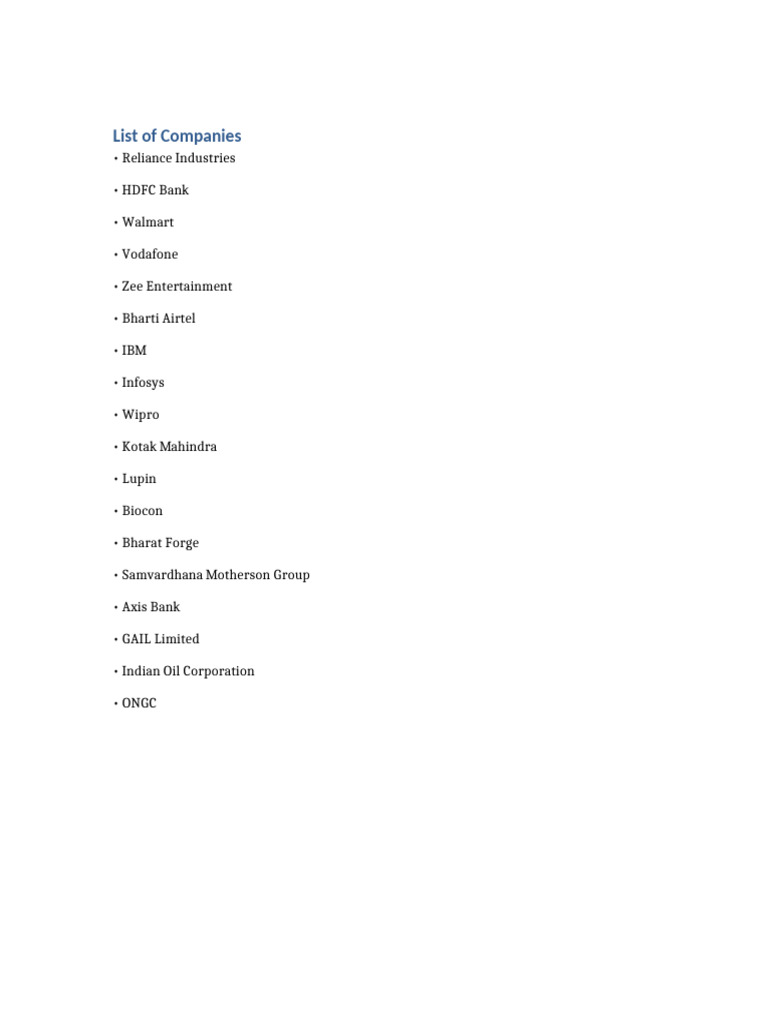 List of Companies | PDF