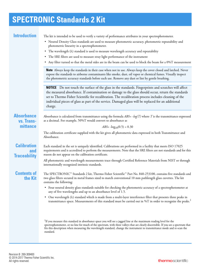 269-309400 Spectronic Standards Ug Rev B | PDF | Spectrophotometry ...