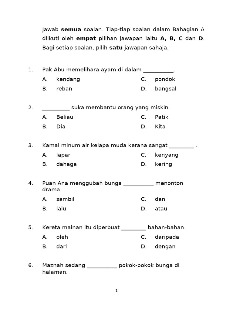 Contoh Template Ujian Diagnostik BM SK Final Ujian Diagnostik | PDF