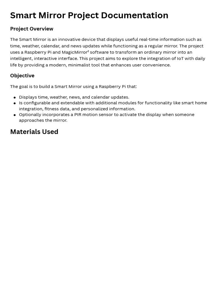 Smart Mirror Project Documentation | PDF