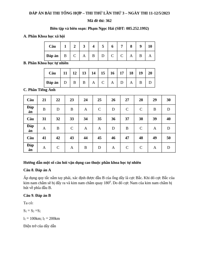 Dap an HDC. Bai Thi TH L3 | PDF