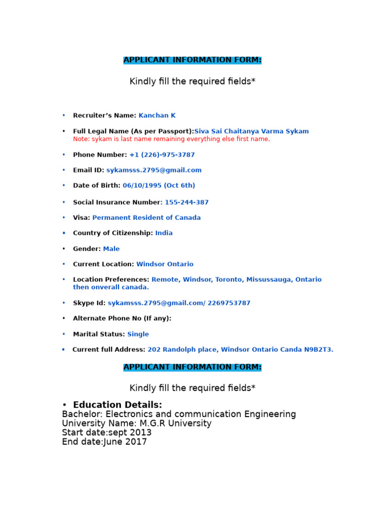 1.applicant Information Form | PDF