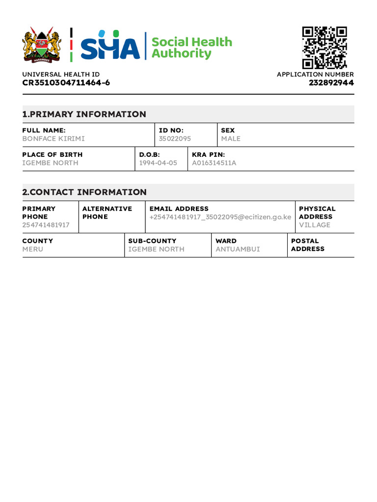 BONFACE KIRIMI's SHA Application On 3, December 2024 | PDF