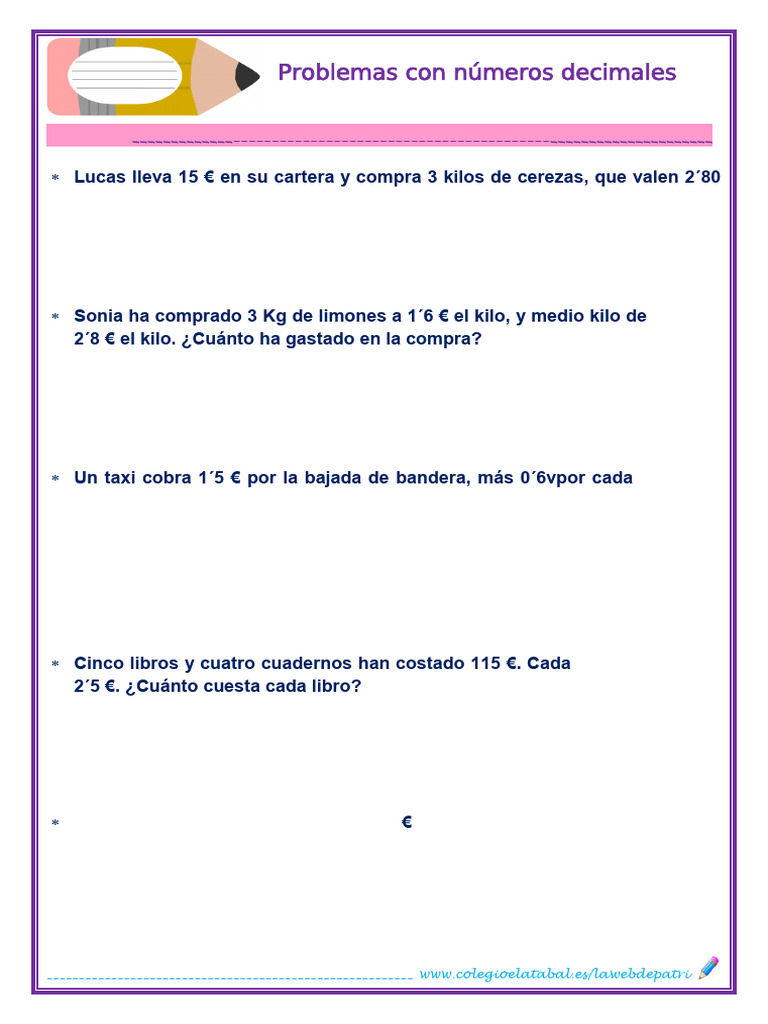 Problemas Numeros Decimales | PDF