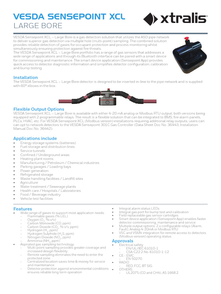 07 VESDA Sensepoint XCL Large Bore TDS A4 IE Lores | PDF | Sensor