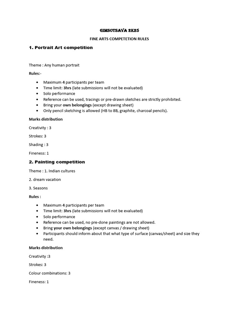 Fine Arts Rules 27-05-25 | PDF | Pencil | Drawing