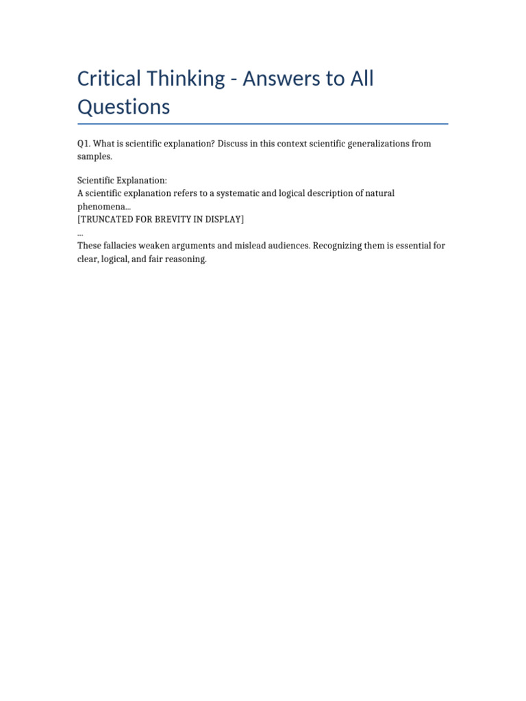 Critical Thinking Answers | PDF