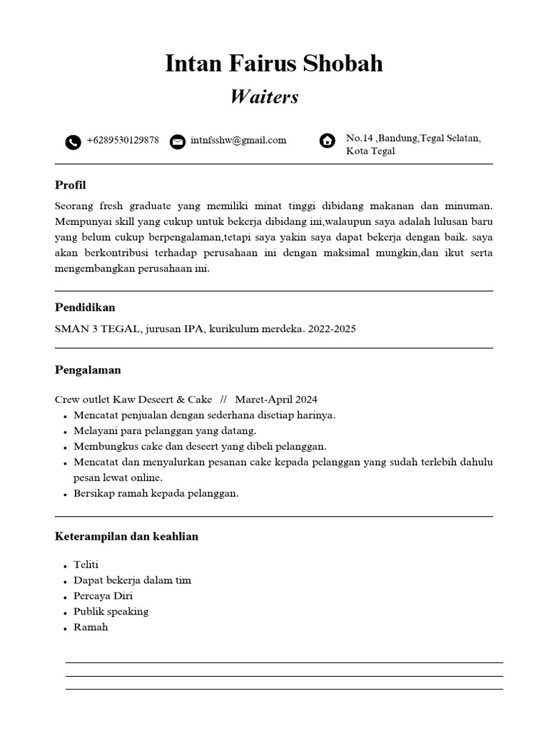 CV Intan Fairus Shobah - 20250525 - 122430 - 0000 | PDF