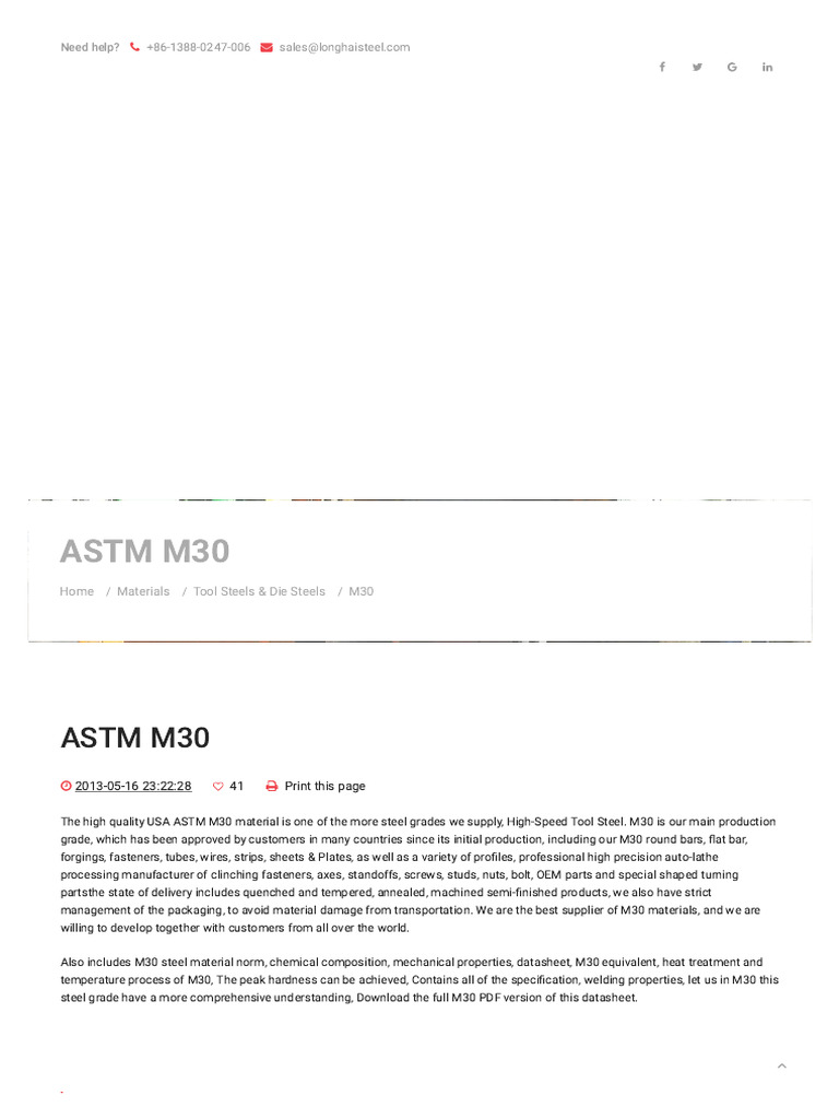 ASTM M30 Chemical Composition, Properties, Datasheet | PDF | Steel | Screw