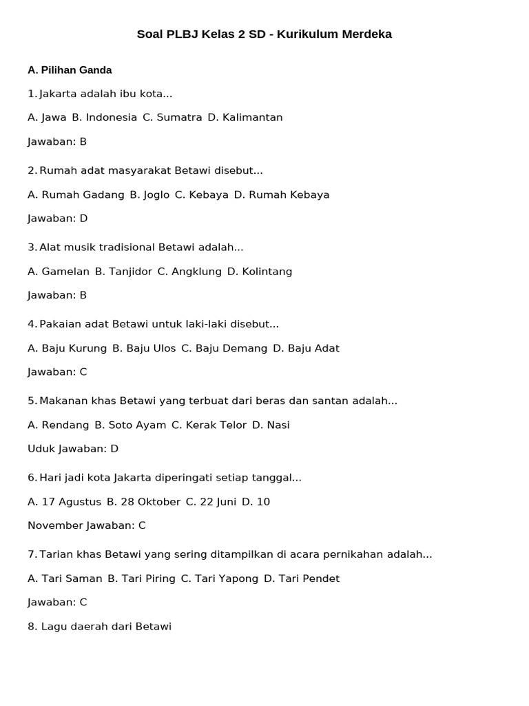 Soal PLBJ Kelas 2 Lengkap | PDF