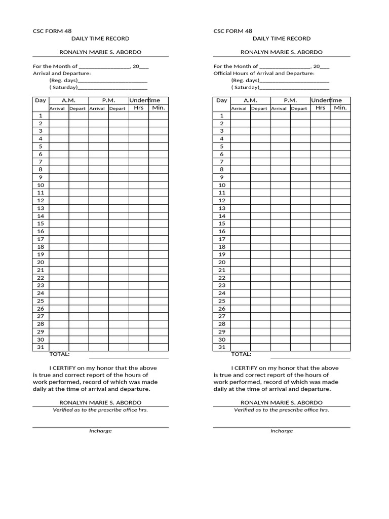 Form 48-Dtr Charlyn Andriano | PDF