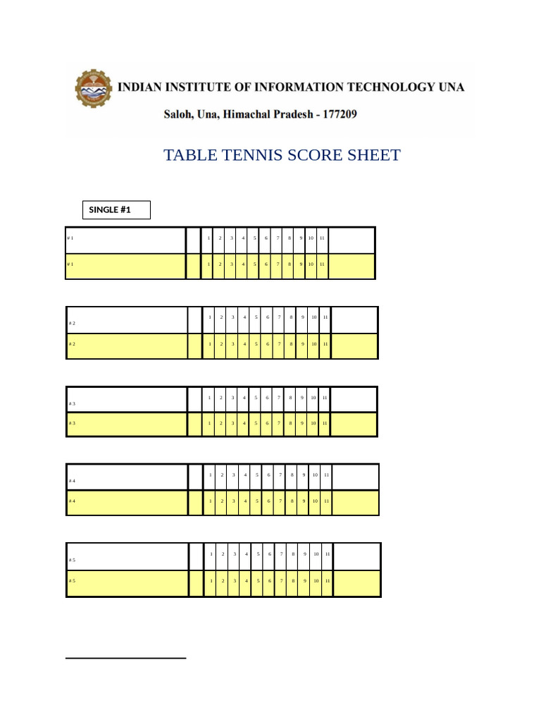 Table Tennis Score Sheet | PDF