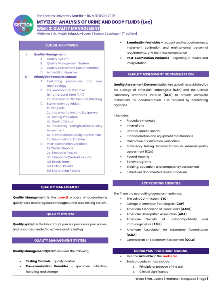 -Aubf Lec- Week 2 - Quality Management | PDF | Accuracy And Precision | Calibration