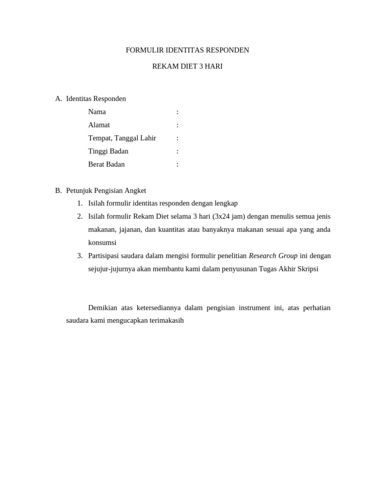 Formulir Identitas Responden | PDF