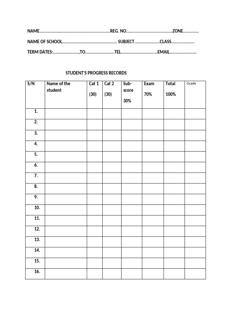 Student Progress Records Template | PDF