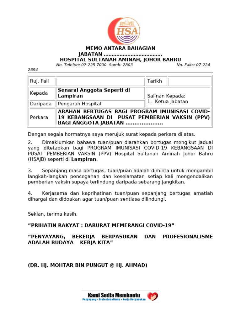 Lampiran 2 Format Memo Arahan Menjalankan Tugas | PDF