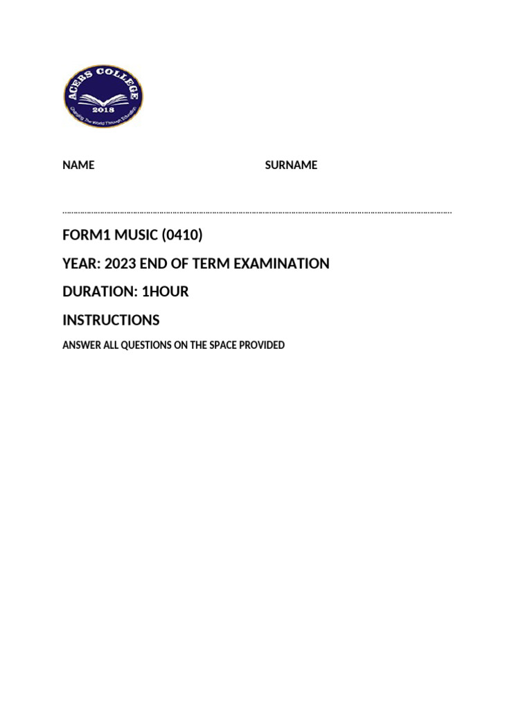2023 Music Exam: Elements & Concepts | PDF