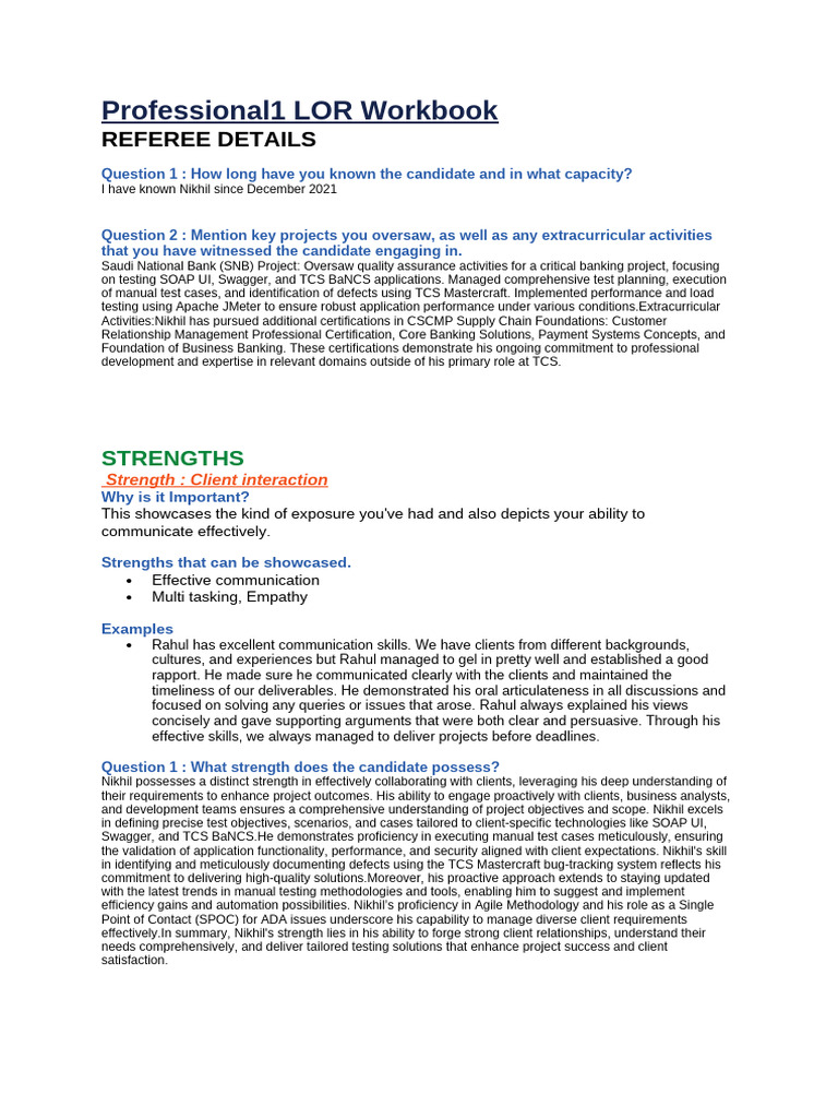 Professional1 LOR Workbook | PDF | Mentorship | Professional Skills