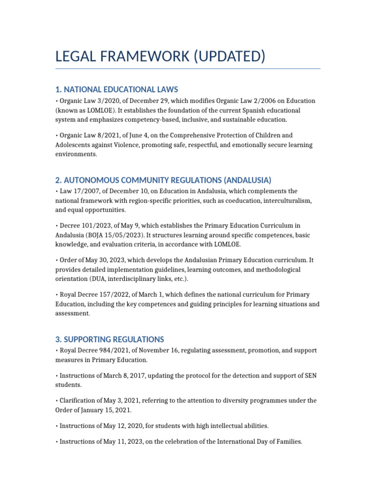 Updated Legal Framework | PDF | Curriculum | Cognition