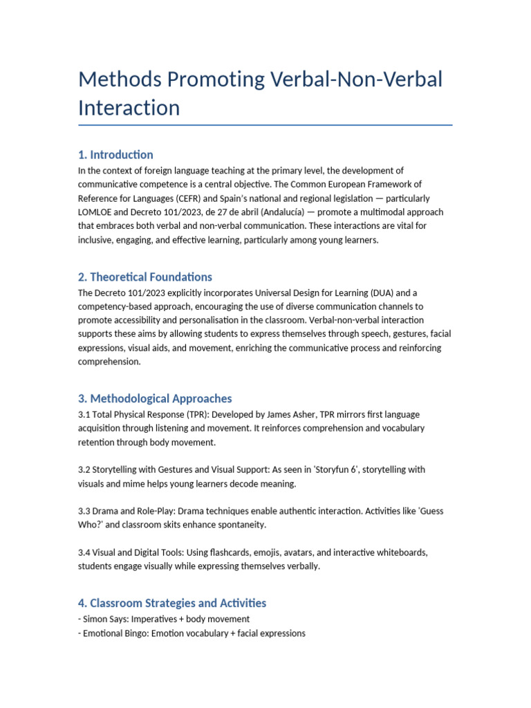 Methods Verbal NonVerbal Interaction | PDF | Nonverbal Communication ...