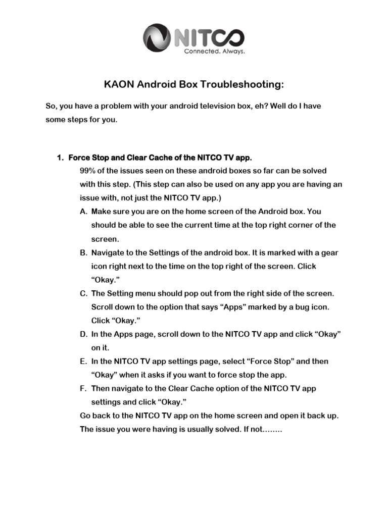 KAON Android Box Troubleshooting V2 | PDF | Google Play | Mobile App