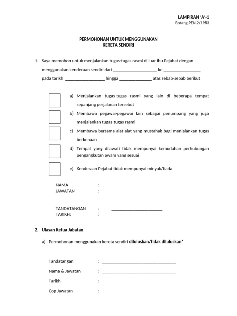 Borang Guna Kereta Sendiri 2021 | PDF