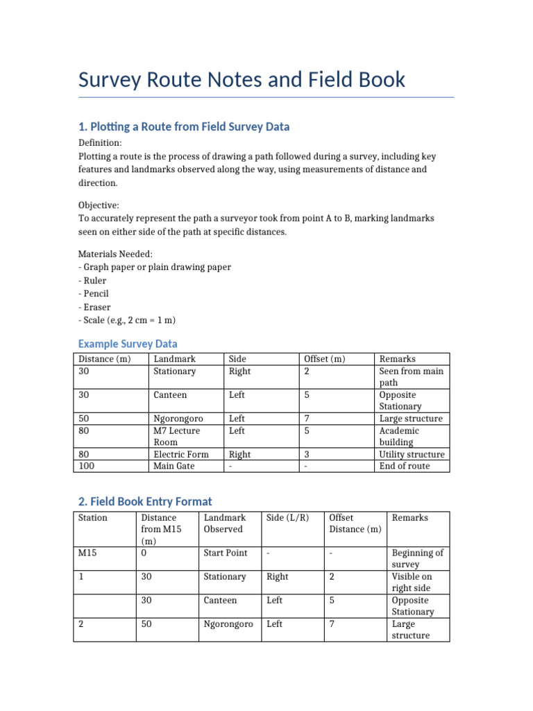Survey Route Plotting and Field Notes | PDF | Surveying