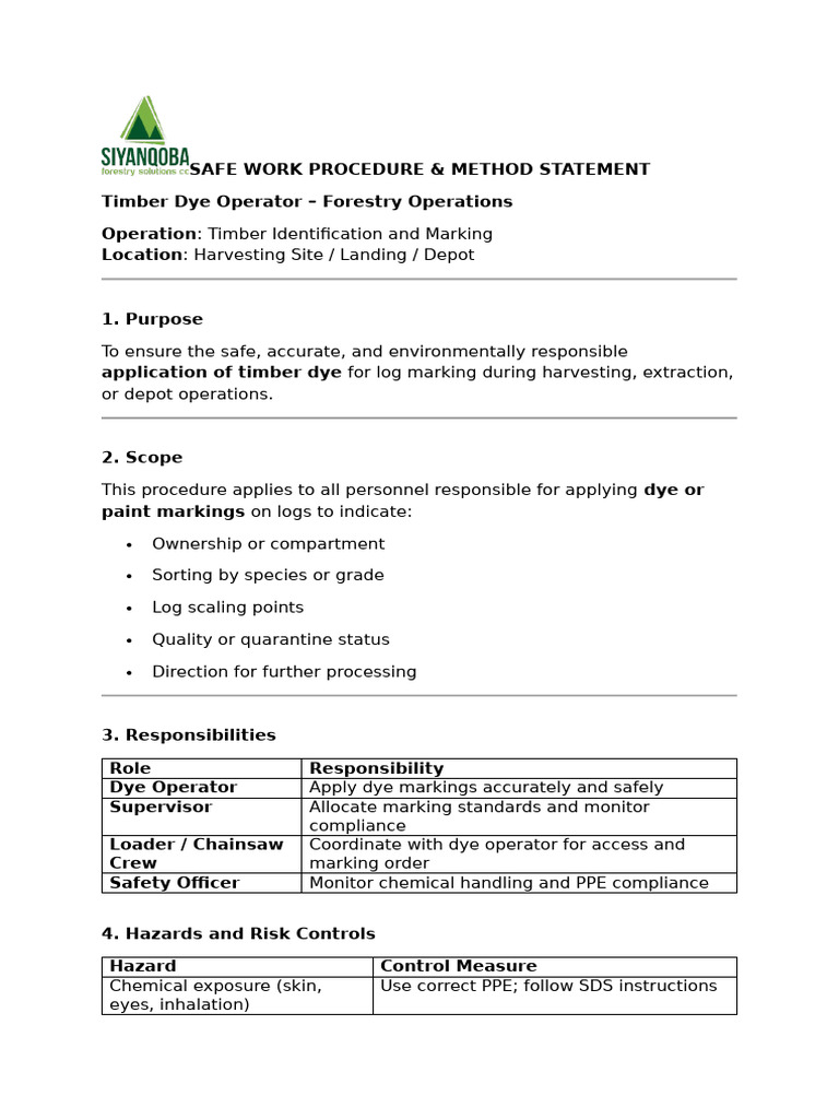 Timber Dye Application Safety Protocols | PDF | Personal Protective ...