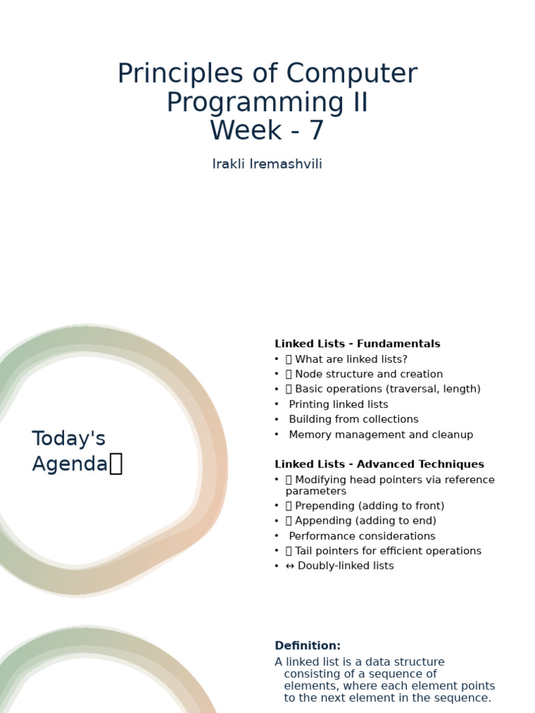 Principles of Computer Programming II Week - 7: Irakli Iremashvili | PDF | Pointer (Computer ...