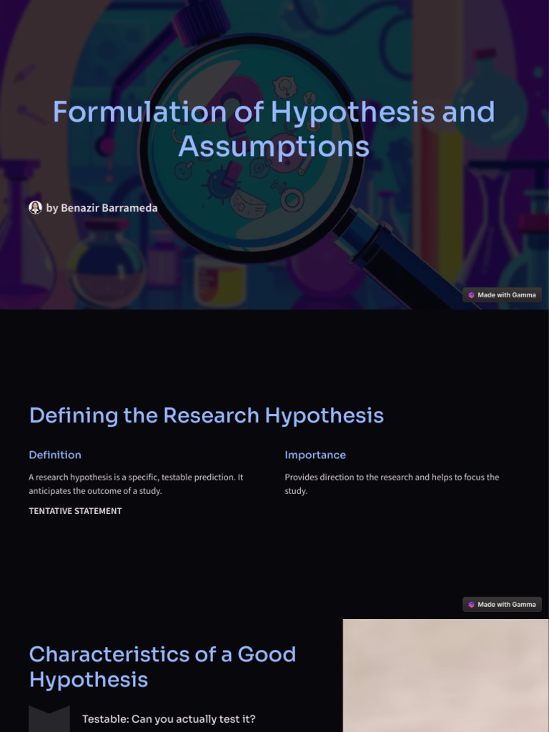 Formulation of Hypothesis and Assumptions | PDF | Hypothesis | Falsifiability