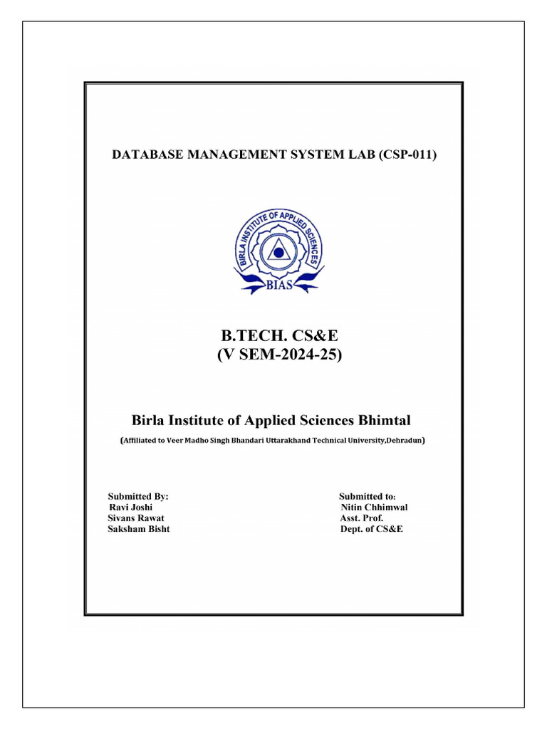 Dbms Lab Assg | PDF